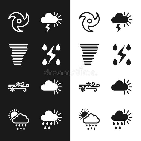 Set Storm, Tornado, Wind and Snow, Cloudy, with Rain Sun and Rain, Icon ...