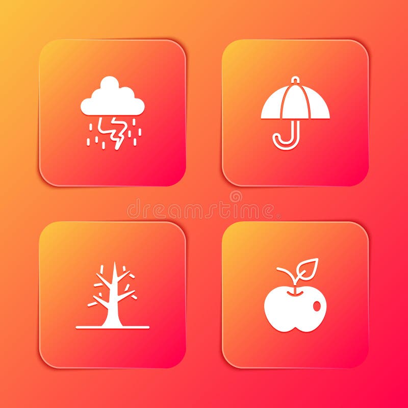 Set Storm, Umbrella, Bare Tree and Apple Icon. Vector Stock ...