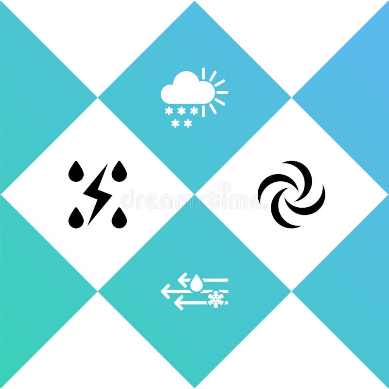 Set Storm, Wind and Rain with Snow, Cloudy and Tornado Icon. Vector ...