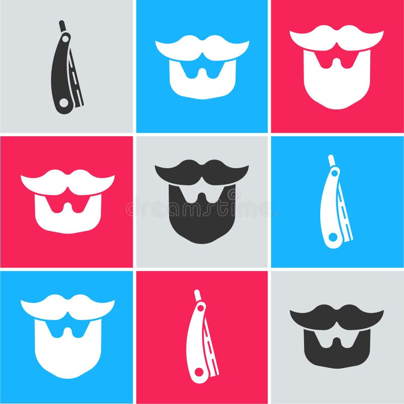 Set Straight Razor, Mustache and Beard and Mustache and Beard Icon ...