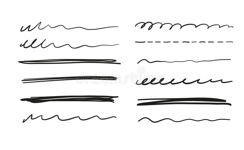 Set of Straight and Wavy Scribble Lines in Pen, Pencil Underline ...