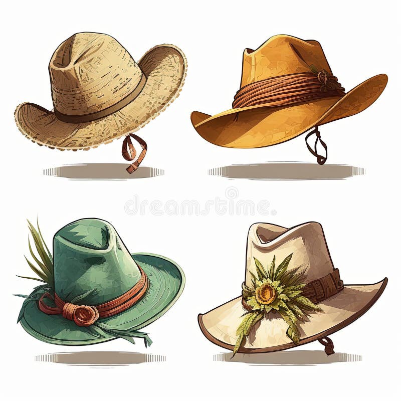 Set of Straw Hats in Colorful Design. Generative AI Stock Illustration ...