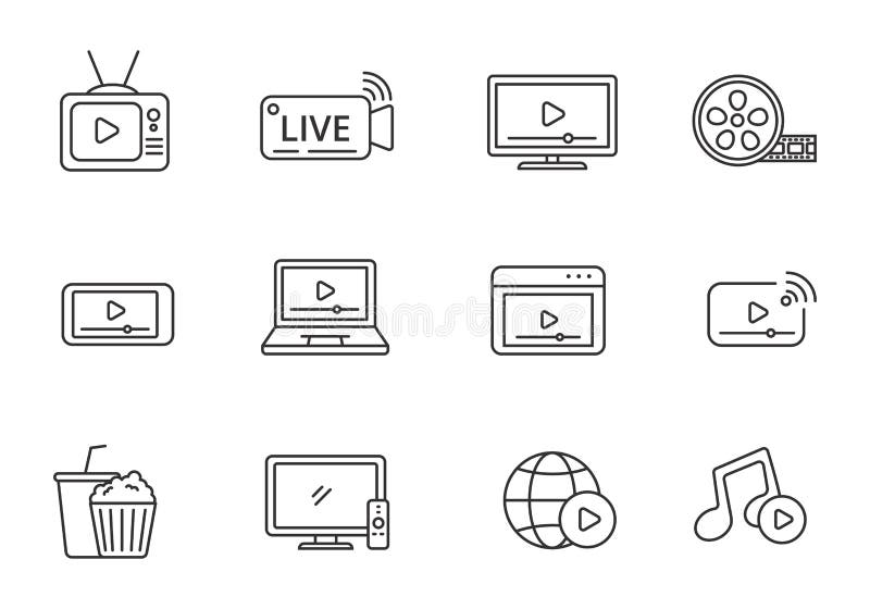 Set of Streaming Icon in Linear Style Stock Vector - Illustration of ...