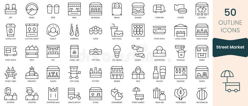 Set of Street Market Icons. Thin Linear Style Icons Pack Stock Vector ...