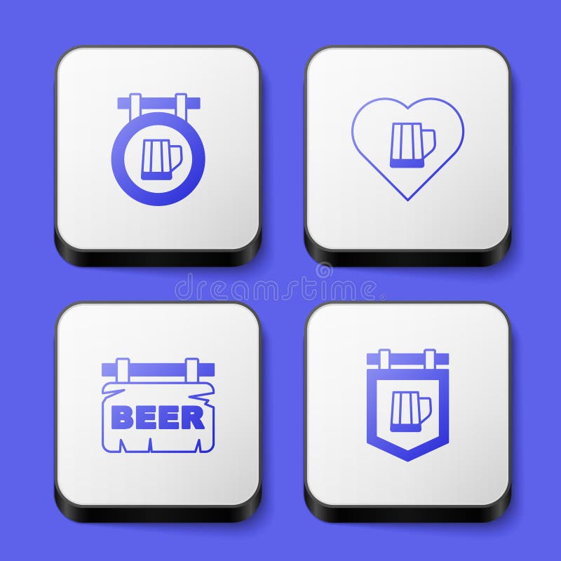 Set Street Signboard with Beer, Heart Glass of, Beer and Icon. White ...