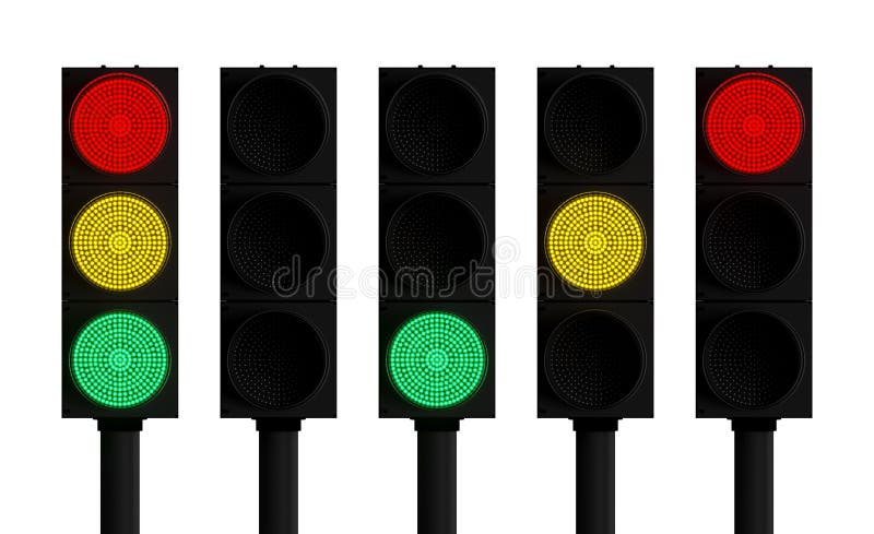 Set of Street Traffic Lights with Different Light Signals Isolated on ...