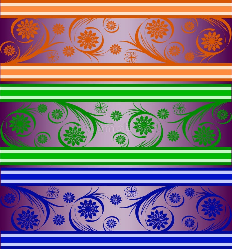 Set of Striped Floral Banners Stock Vector - Illustration of strip ...