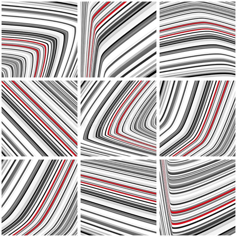 Set of Striped Pattern with Black-and-white and Red Thin Strips Stock ...