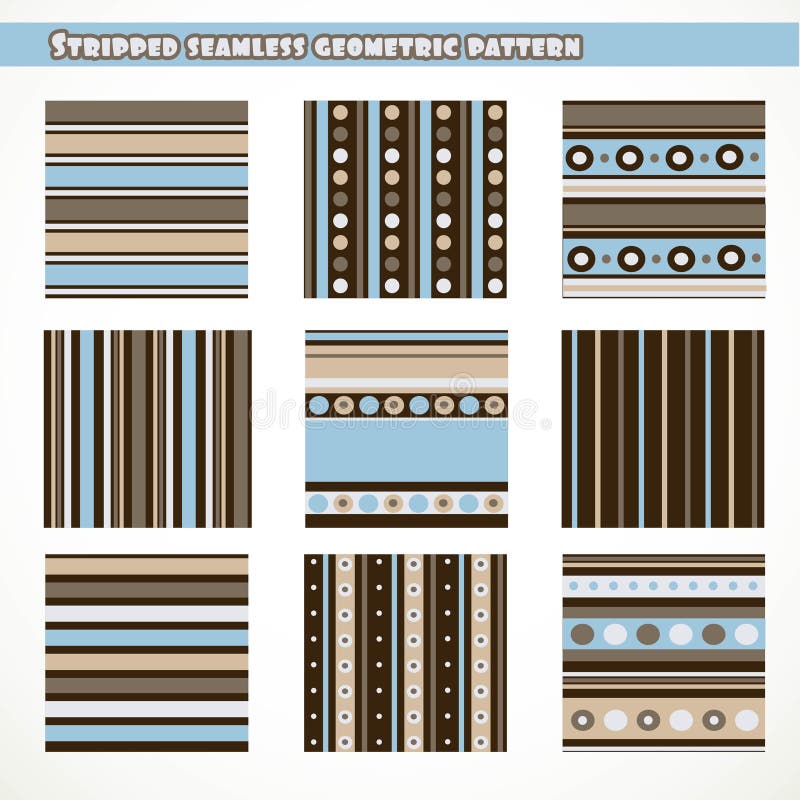 Stripped Seamless Geometric Pattern in Brown, Blue, Beige and White ...