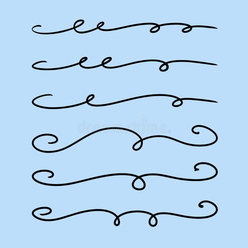 A Set of Strokes, Vector Separators with Curls, Hand-drawn Black Line ...