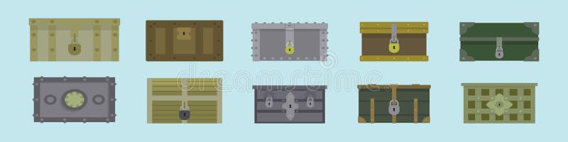 Set of Strong Box Cartoon Icon Design Template with Various Models ...