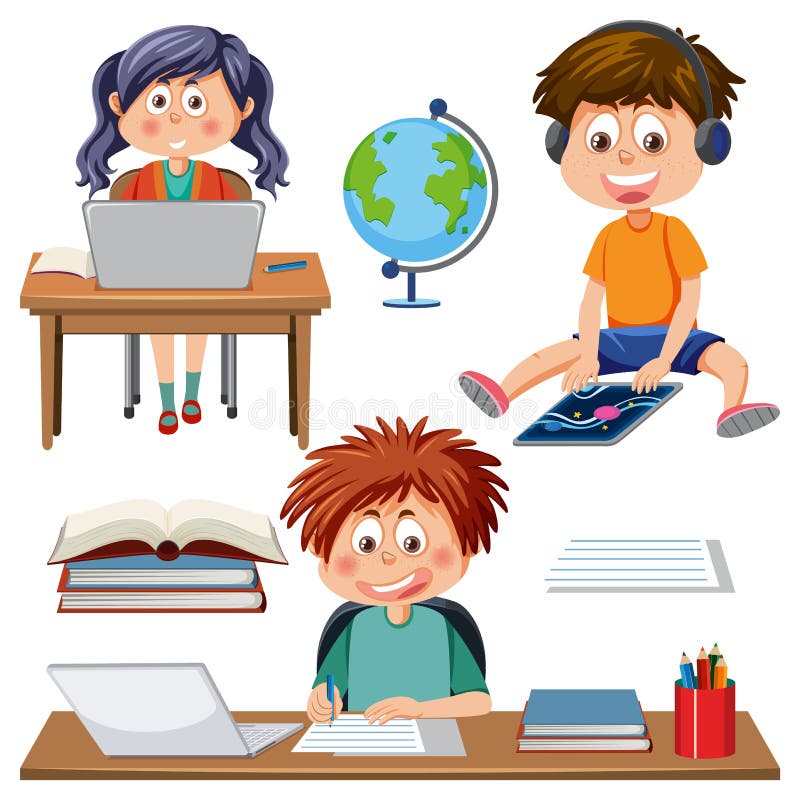 Set of Student Cartoon Character Stock Vector - Illustration of kids ...