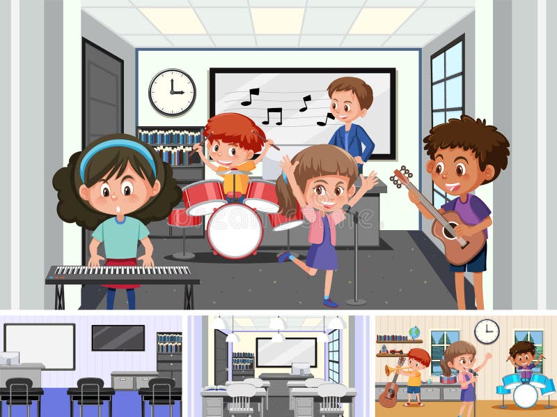 Set of Student in the Classroom Scene Stock Vector - Illustration of ...