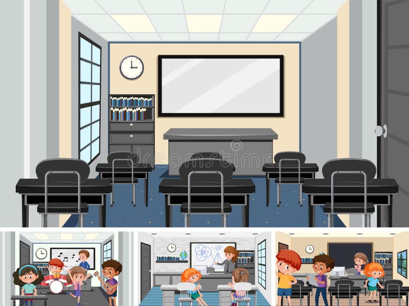 Set of Student in the Classroom Scene Stock Vector - Illustration of ...