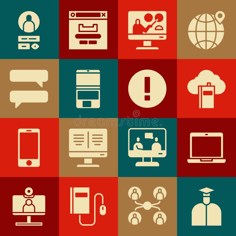 Set Student, Laptop, Cloud or Online Library, Online Education, Speech ...