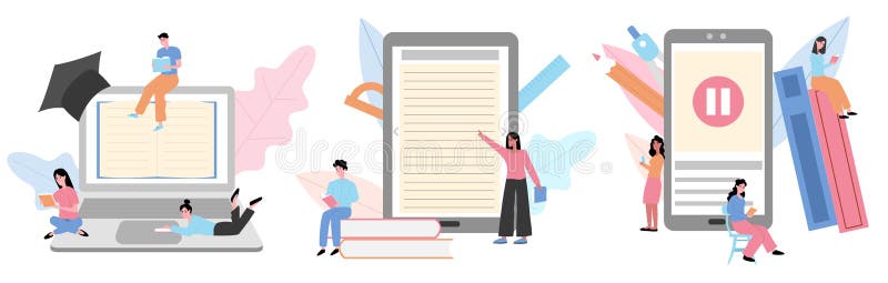 Set of Student Learning Online Stock Vector - Illustration of learning ...