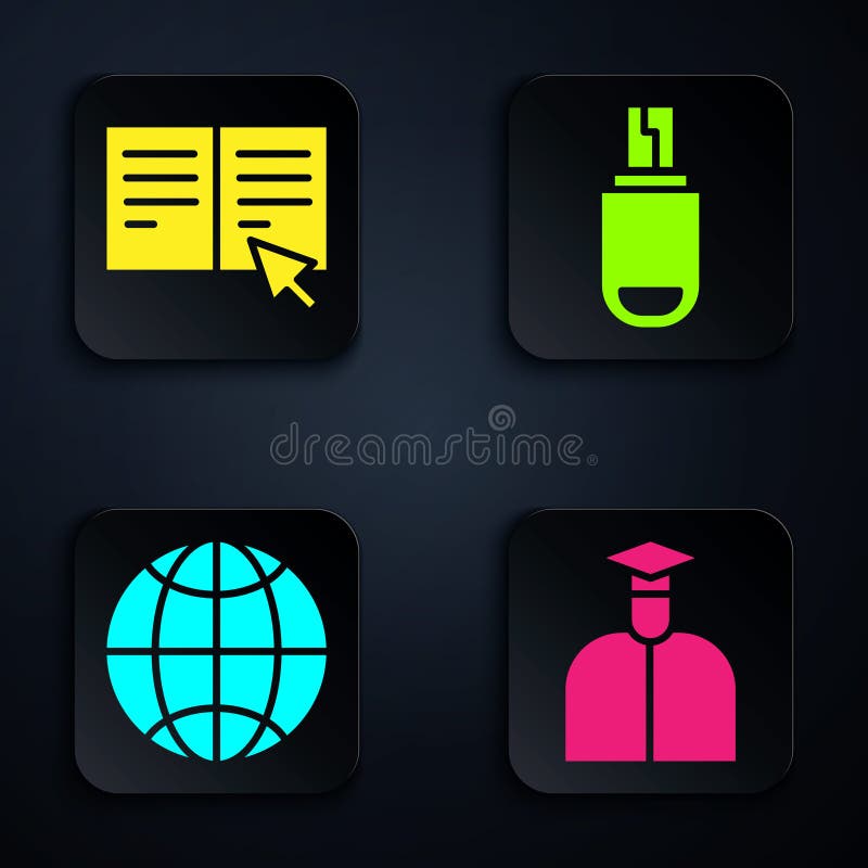 Set Student, Online Book, Social Network and USB Flash Drive. Black ...