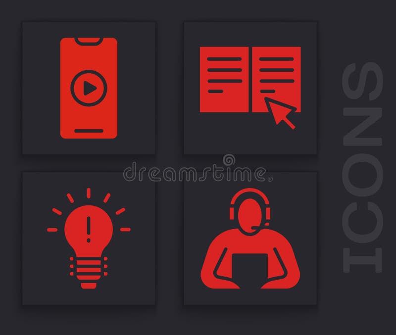 Set Student, Online Play Video, Online Book and Light Bulb with Concept ...