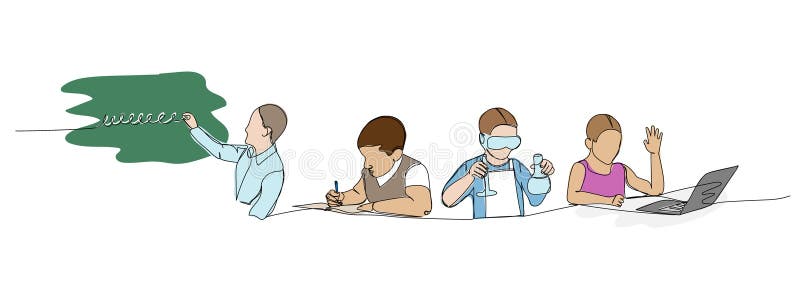 Set of Students Answering in Class, Response To Teacher One Color Line ...