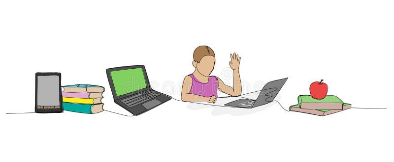 Set of Students Answering in Class, Response To Teacher One Color Line ...