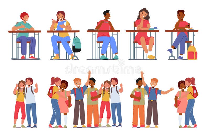 Set of Students, Back To School Concept with Pupils Boys or Girls with ... Set of Students, Back To School Concept with Pupils Boys or Girls with ...
