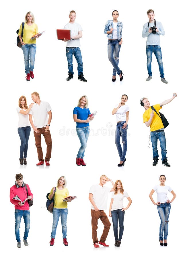 Set of Students Having Fun on Isolated Background. Stock Image - Image ...