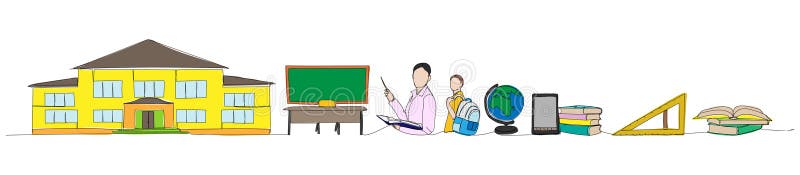 Set of Studies at School, College, University One Color Line Art ...