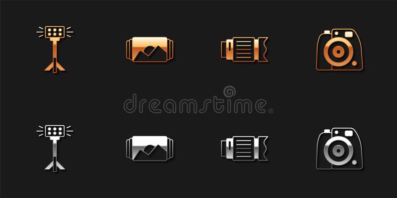 Set Studio Light Bulb in Softbox, Photo Frame, Camera Photo Lens and ...