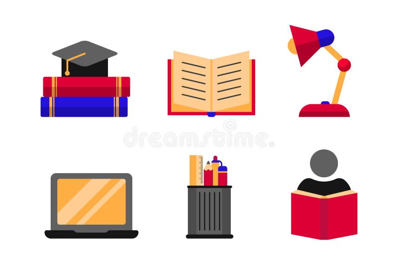 Set of Study Icons in Colorful Flat Style Stock Vector - Illustration ...