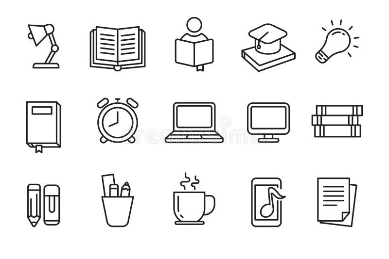 Set of Study Icons in Linear Style Stock Vector - Illustration of ...