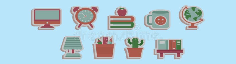 Set of Study and Room Cartoon Icon Design Template with Various Models ...