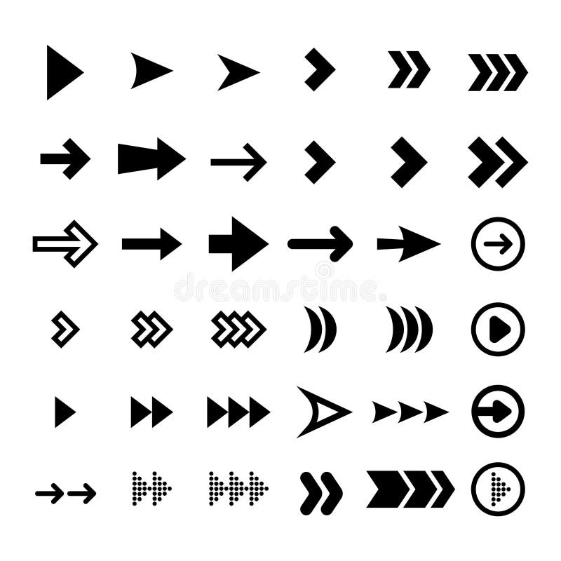 Set of Style Black Vector Right Arrows Isolated on White. Arrow Vector Set Stock Vector ...