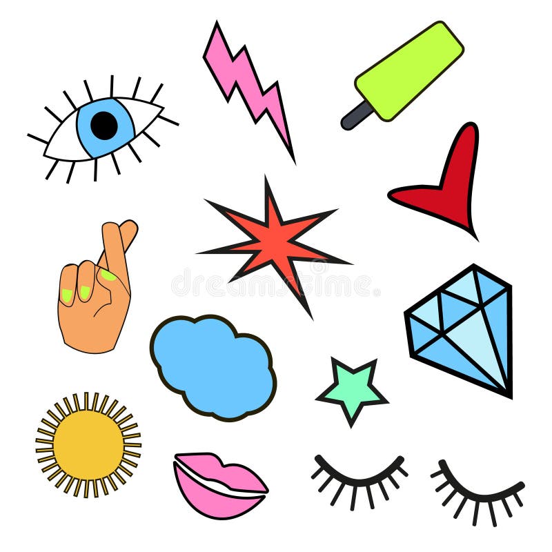 Set Style Doodle Art , Approved for Sticker, Punch .Vector Stock ...