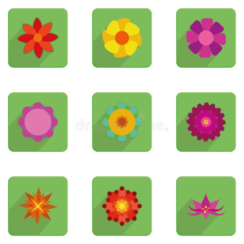 Set of Stylish Colorful Flowers Icons Isolated Stock Vector ...