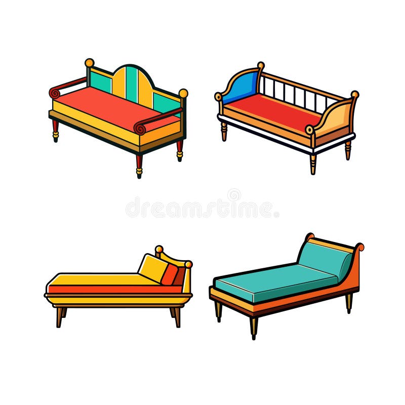 Set of Stylish Daybed for Cozy Relaxation Stock Vector - Illustration ...