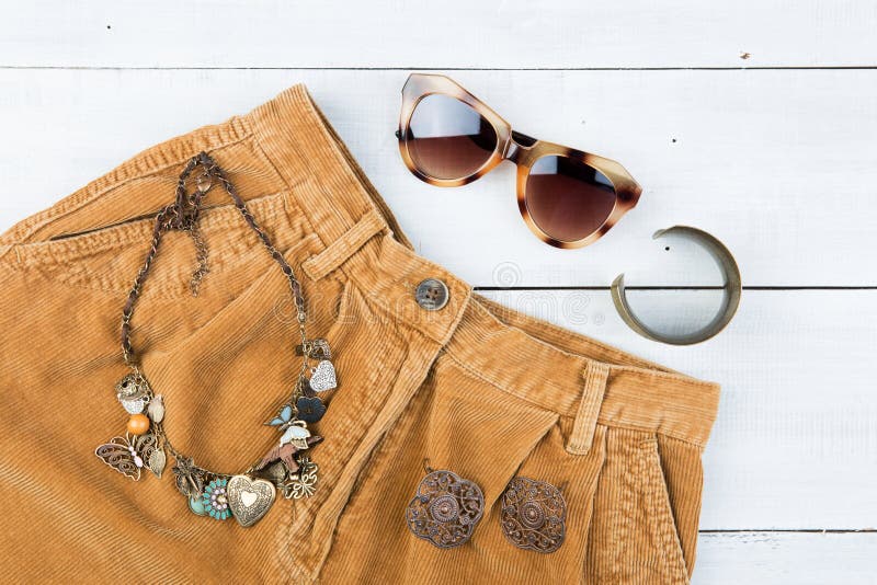 Set of Stylish Female Things Stock Photo - Image of corduroy, jewelry ...