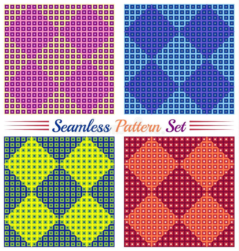 Set of 4 Stylish Geometric Seamless Patterns with Various Size Squares ...