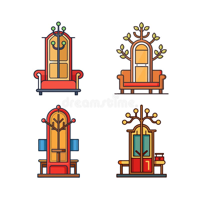 Set of Stylish Hall Tree for Entryway Storage Stock Vector ...