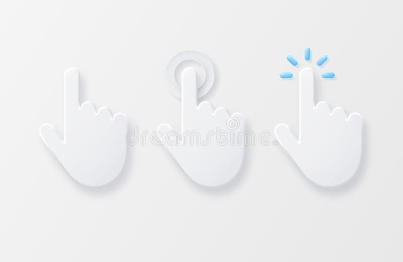 Set of Stylish Icons of Hand Pressing a Button or Pointing with Index ...
