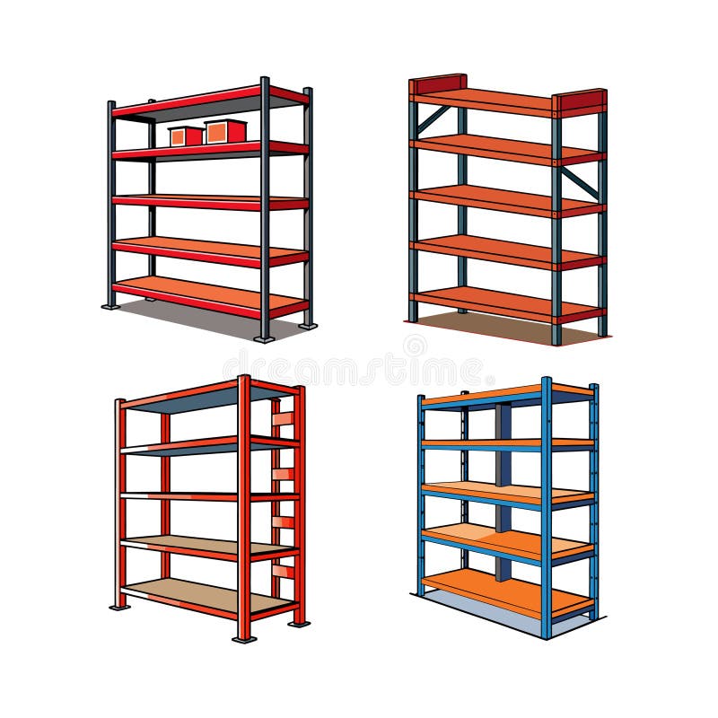 Set of Stylish Industrial Shelf Unit for Storage Stock Vector ...