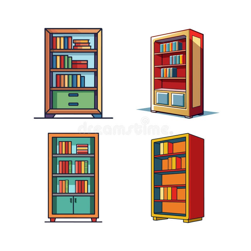 Set of Stylish Modern Bookcase for Home Libraries Stock Vector ...