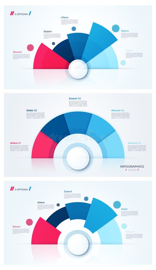 Set of Stylish Pie Chart Circle Infographic Templates. 5 Parts Stock ...