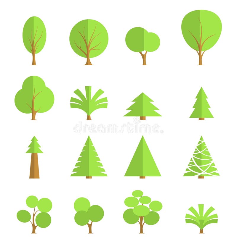 Set of Stylish Trees, Flat Design Stock Vector - Illustration of tree ...
