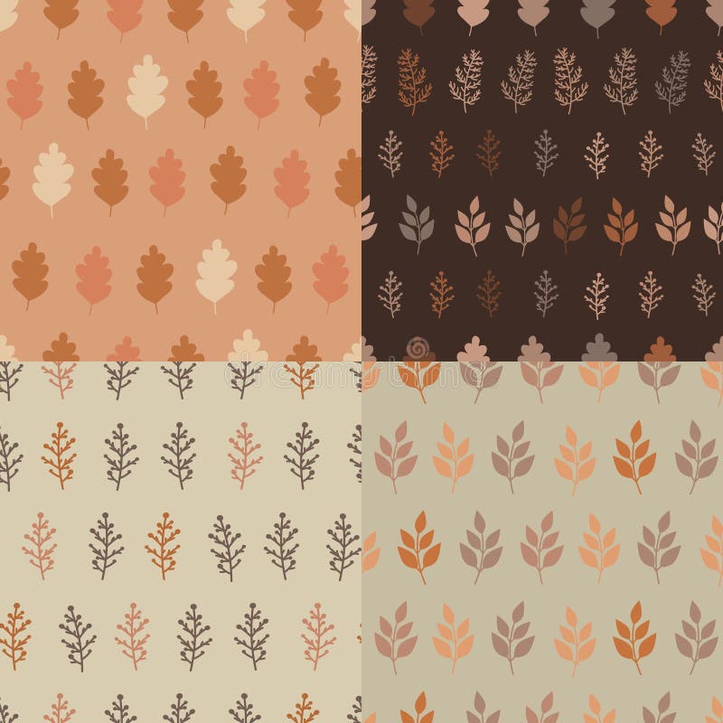Set of Stylized Autumn Patterns with Leaves Stock Illustration ...