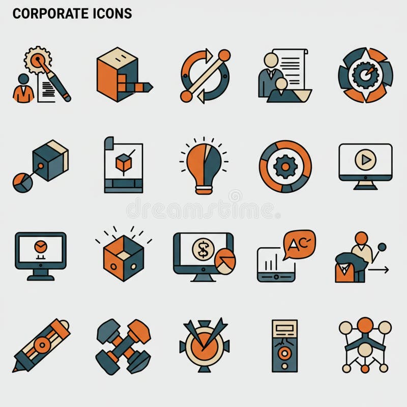 A Set of Stylized Corporate Icons Features Various Business and ...