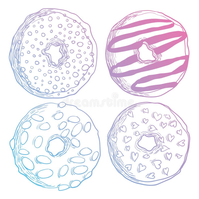 Donuts Set Line Drawing Stock Illustrations – 226 Donuts Set Line ...