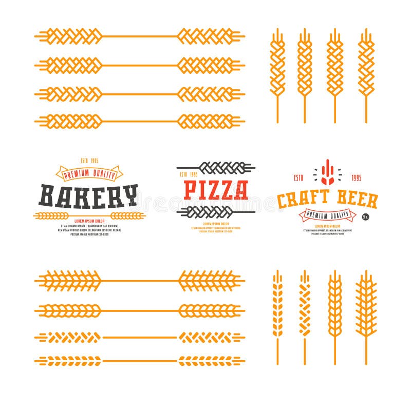 Set of Stylized Ear Wheat. Template Labels for Bakery, Pizza, Be Stock ...