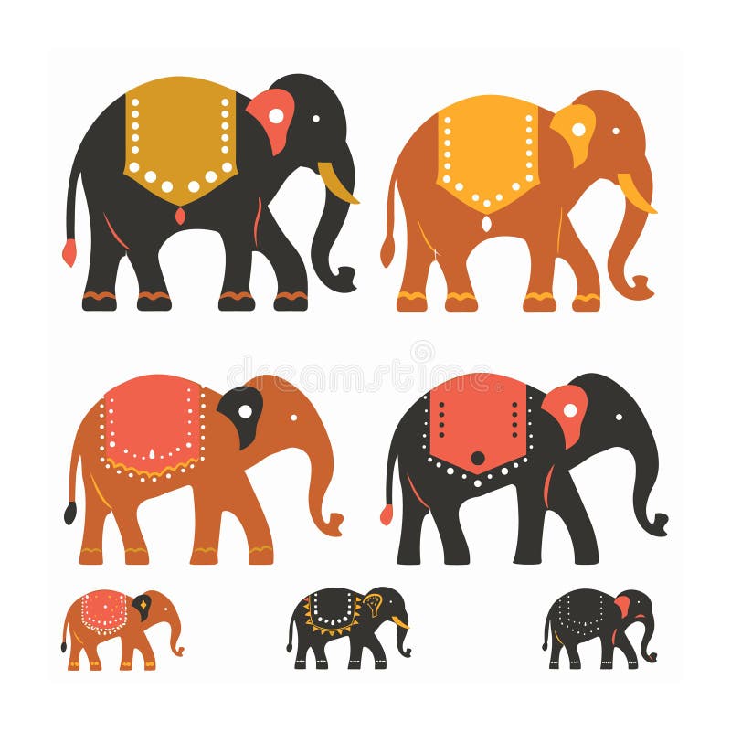 Stylized Elephants Theme Set 2 Stock Vector - Illustration of packet ...