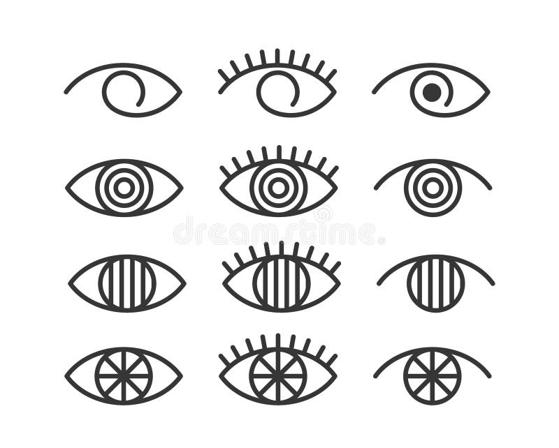 Set Stylized Eye Icons with Various Patterns or Designs within the Iris ...