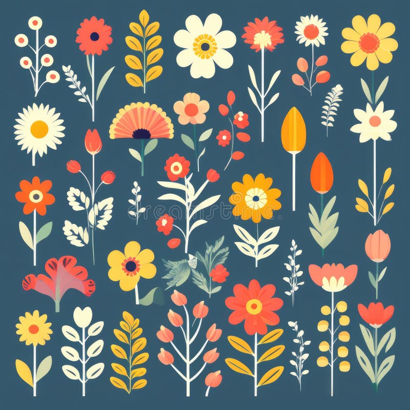Set of Stylized Flat Design Flowers on a Soft Background Stock ...